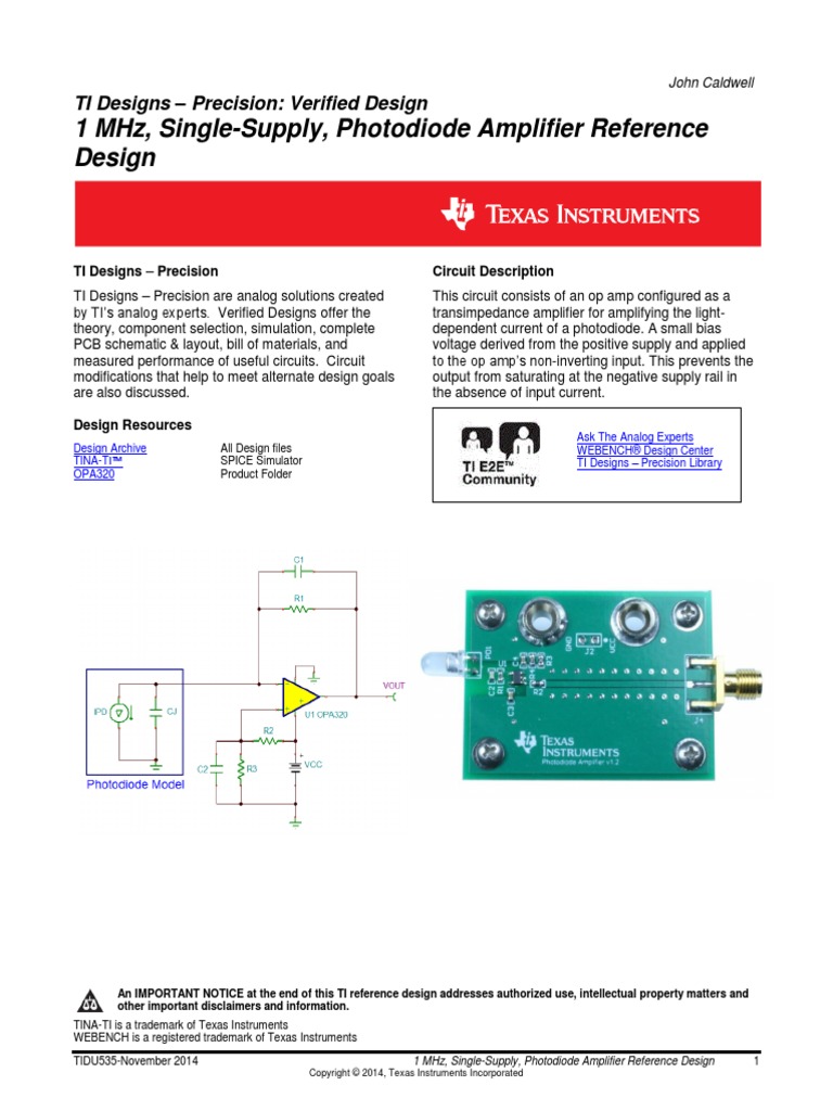 Transimpedance Amplifier TI | PDF | Amplifier | Operational Amplifier