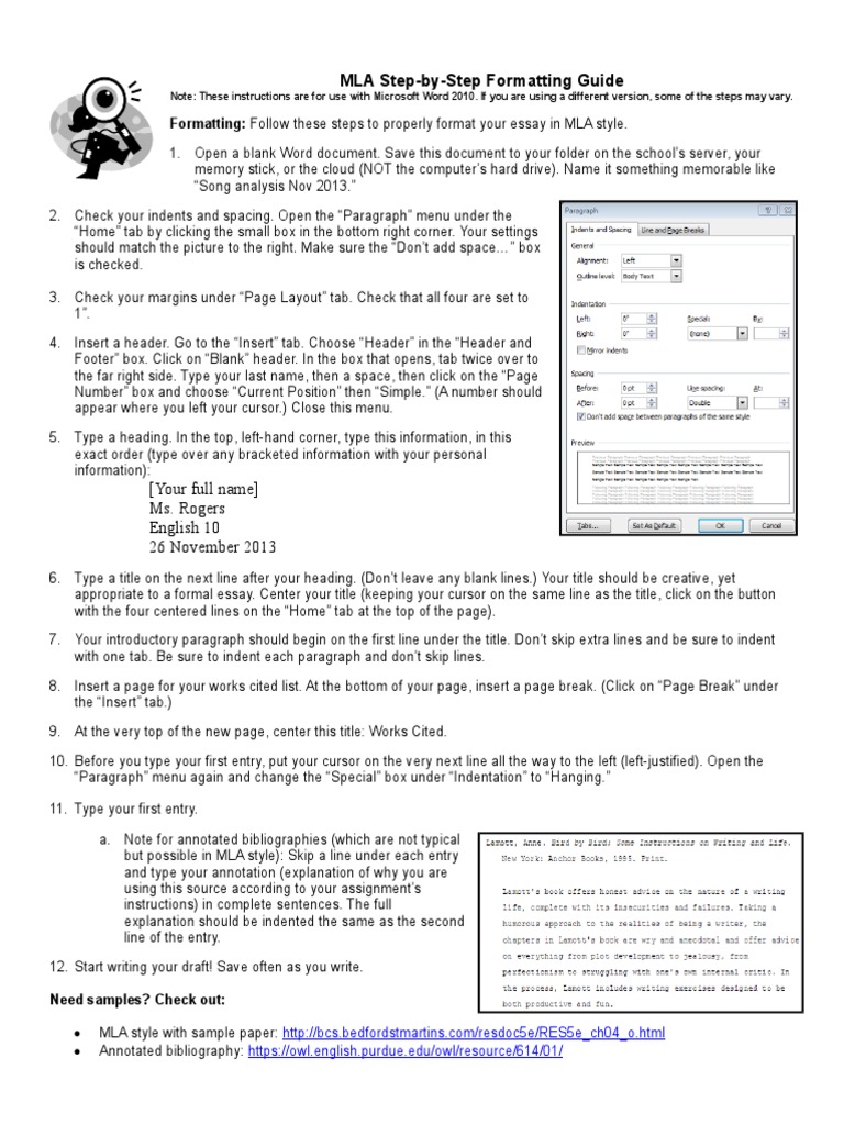 MLA Step-by-Step Formatting Guide: (Your Full Name) Ms. Rogers English ...