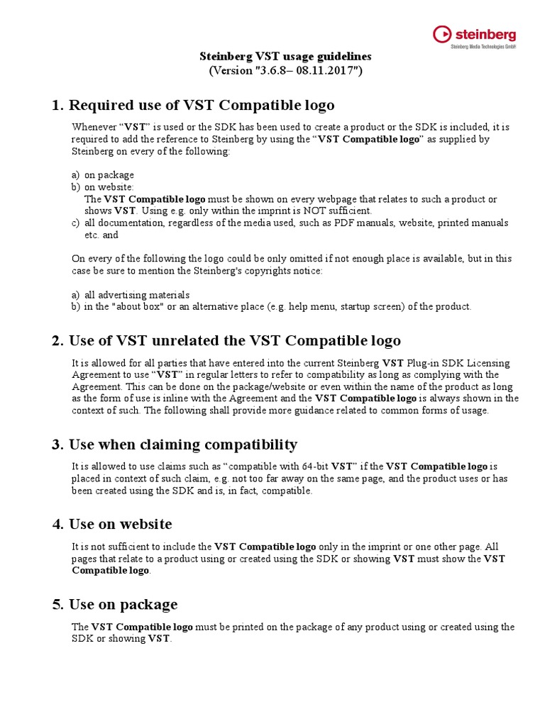 VST3 Usage Guidelines | PDF | Logos | Trademark