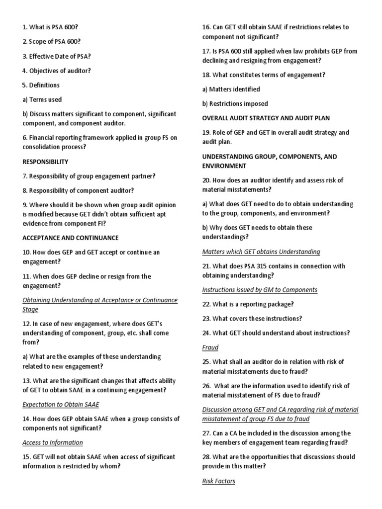 PSA Summary | PDF | Audit | Risk Assessment