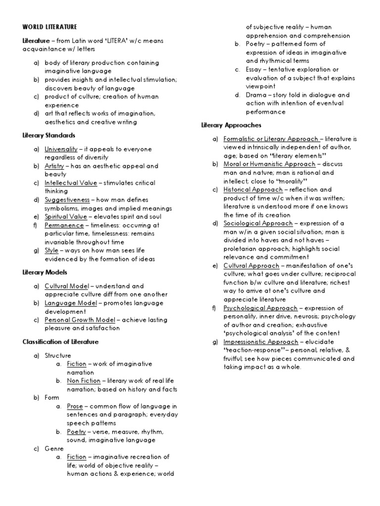 World Literature Literature - From Latin Word LITERA' W/C Means | PDF ...