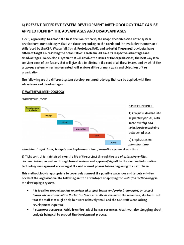 6) Present Different System Development Methodology That Can Be Applied Identify The Advantages ...