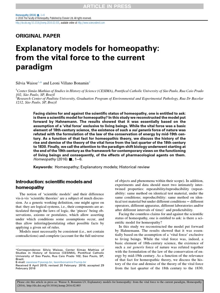 Explanatory Models For Homeopathy | PDF | Vitalism | Homeopathy