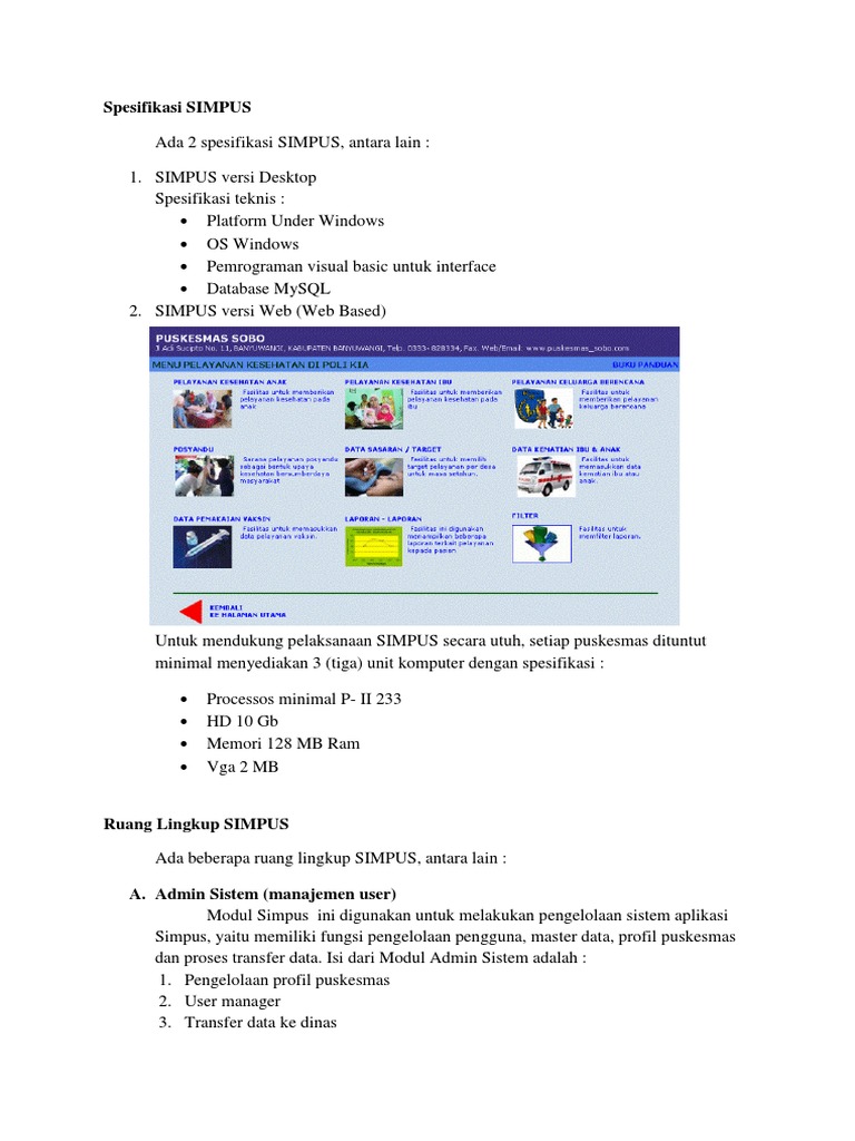 Spesifikasi SIMPUS Dan Ruang Lingkup | PDF