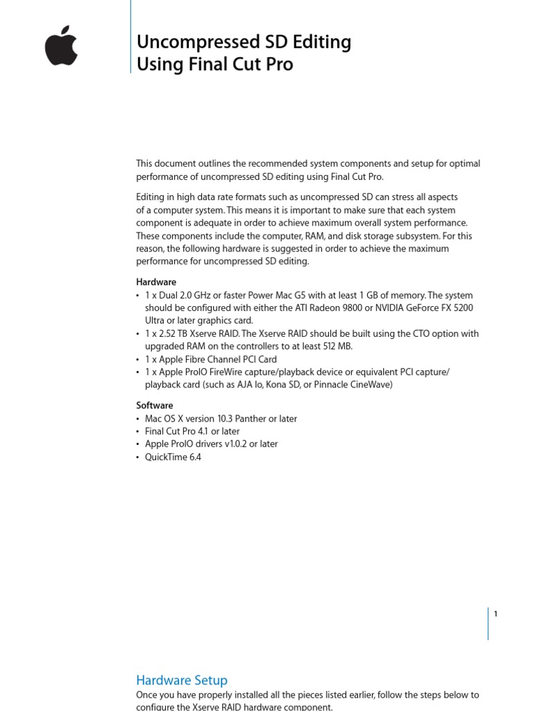Uncompressed SD Editing Using Final Cut Pro: Hardware | PDF | Computer Related Introductions ...