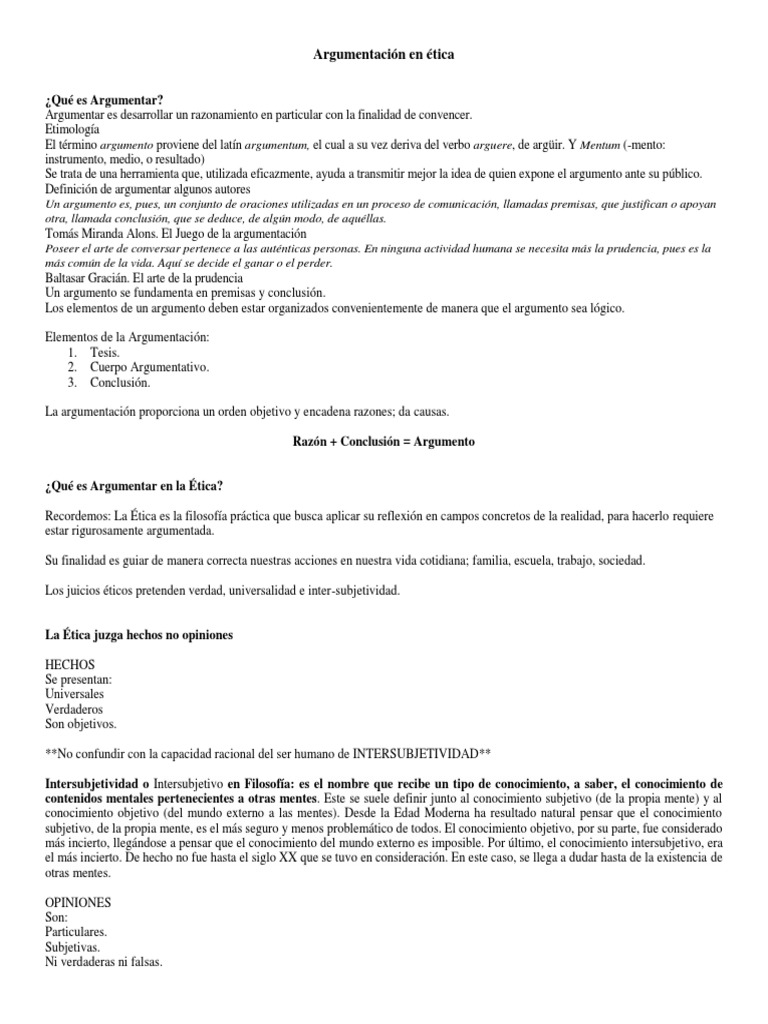 Argumentación Ética: Fundamentos y Ejemplos | PDF | Argumento | Teoría ...