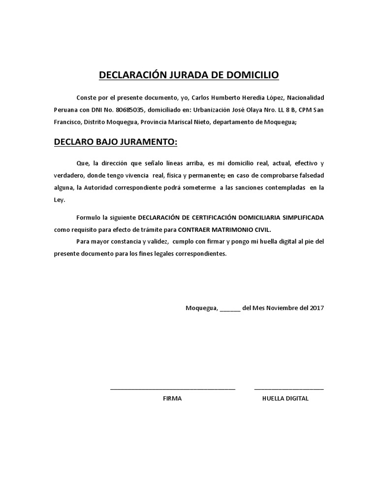Modelo de Declaración Jurada de Domicilio | PDF