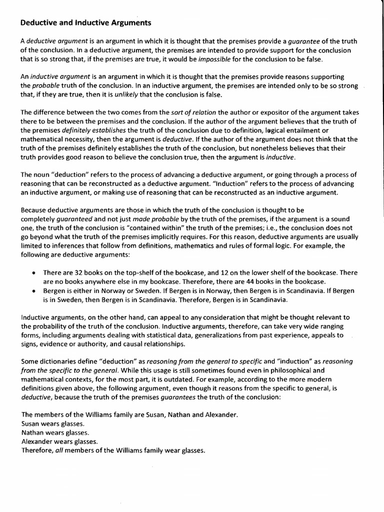 Deductive and Inductive Arguments | PDF | Argument | Deductive Reasoning