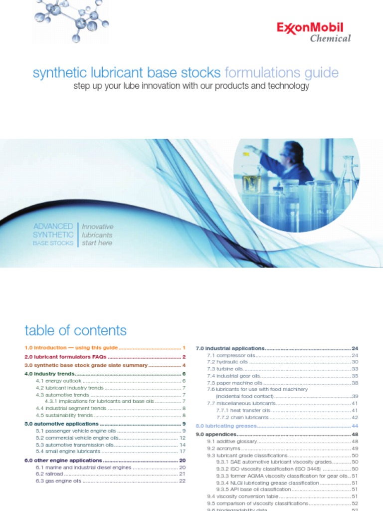 Synthetics Lubricant Basestock Brochure - ExxonMobil PDF | PDF | Motor ...