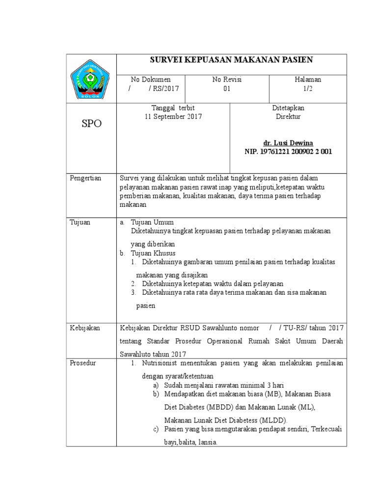 Survei Kepuasan Makanan Pasien RS | PDF