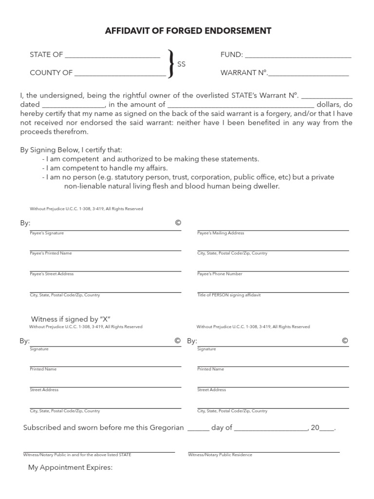 Affidavit of Forged Endorsement | PDF | Zip Code | Notary Public