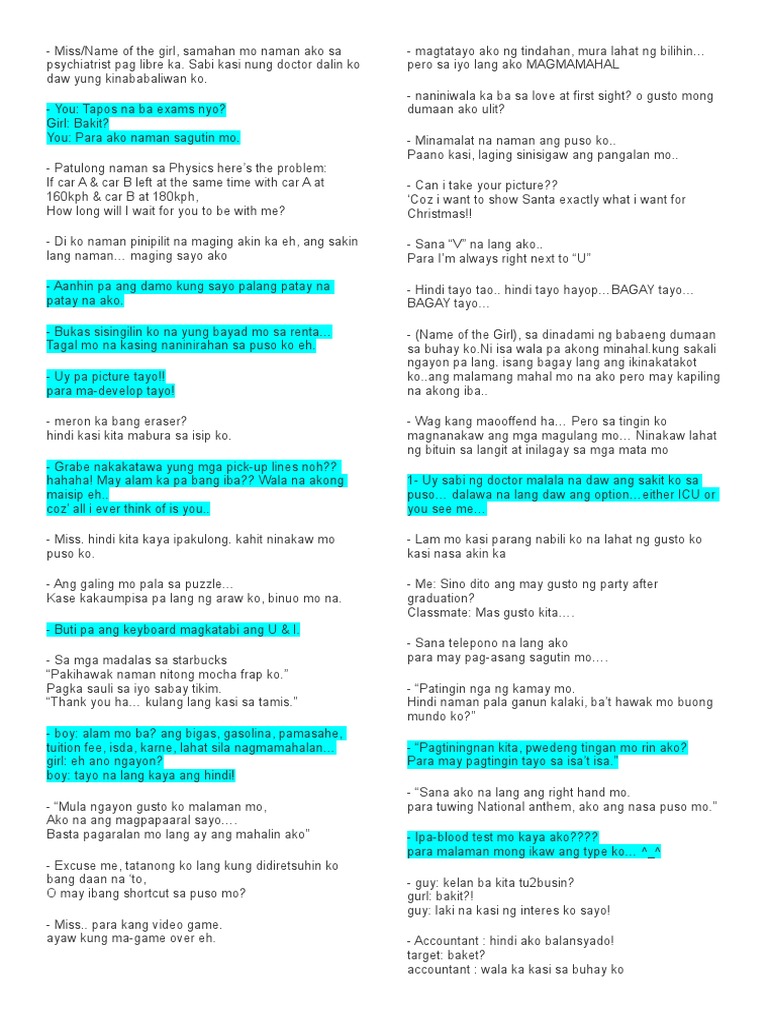 Pick Up Lines Tagalog Nakakatawa