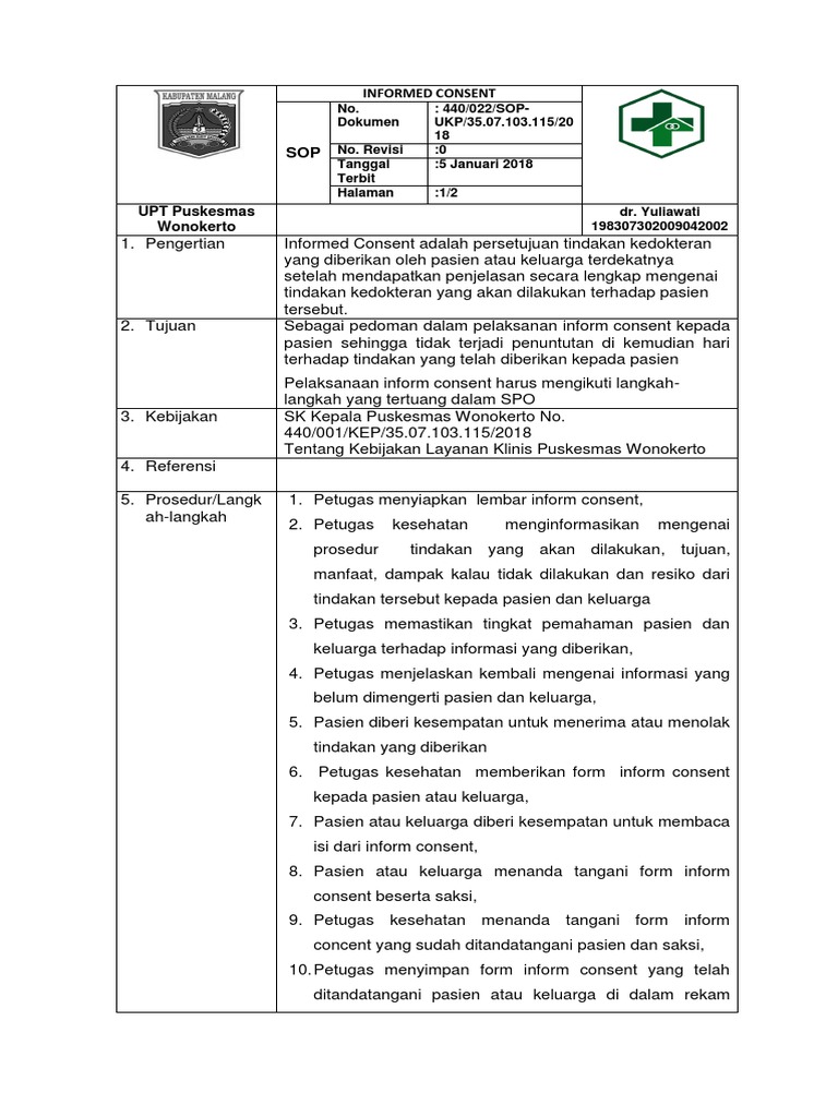 7.4.4.1 SOP Informed Consent | PDF | Pengembangan Diri | Kesehatan Holistik