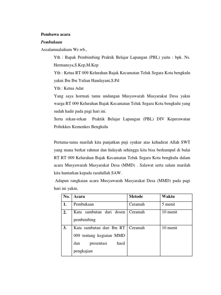 Susunan Acara Pembawa Acara Dan Moderator MMD | PDF
