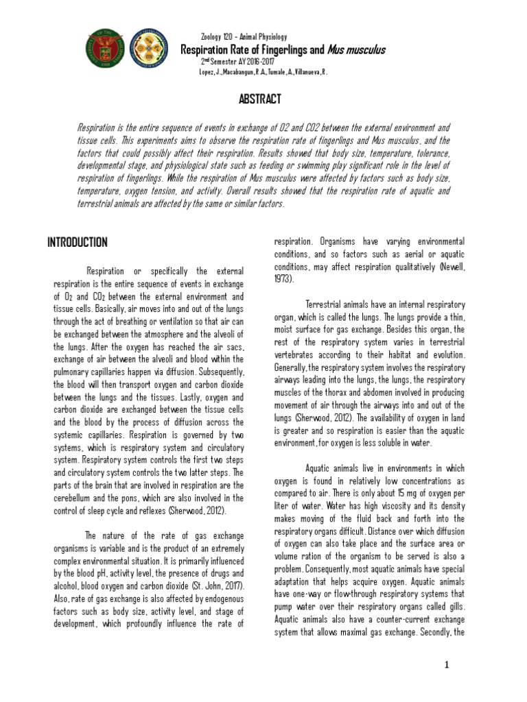 Respiration Rate of Fingerlings And: Mus Musculus | PDF | Respiratory ...