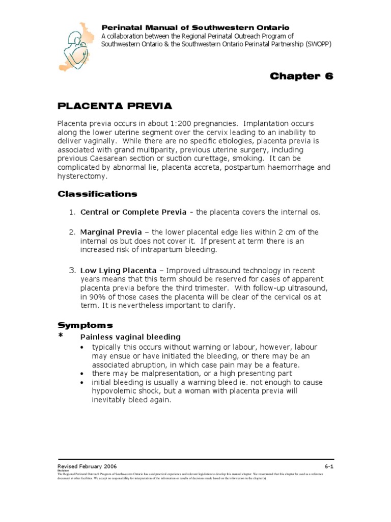 Placenta Previa Management Guide | PDF | Pregnancy | Childbirth