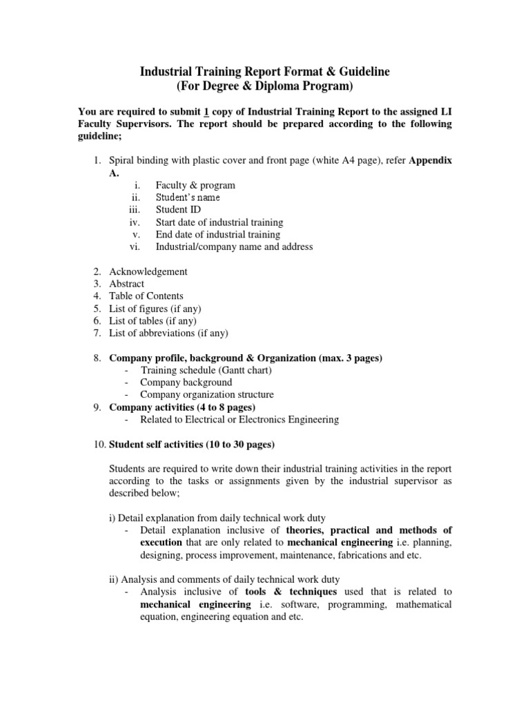 Industrial Training Report Format & Guideline | PDF | Fatigue (Material ...