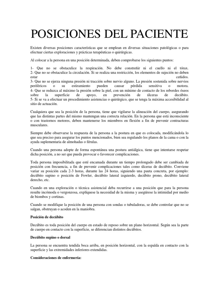 Guía de Posiciones del Paciente | PDF | Términos anatómicos de ...