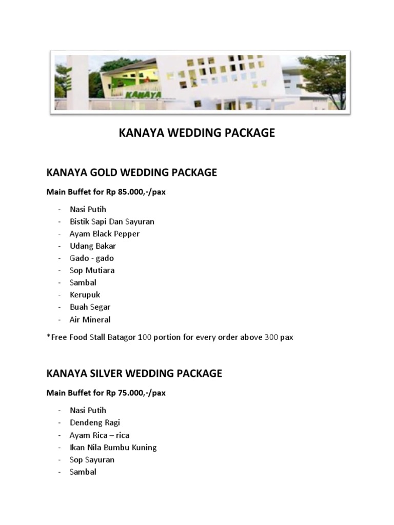 Kanaya Wedding Package-1 | PDF | Food Ingredients | Cooking