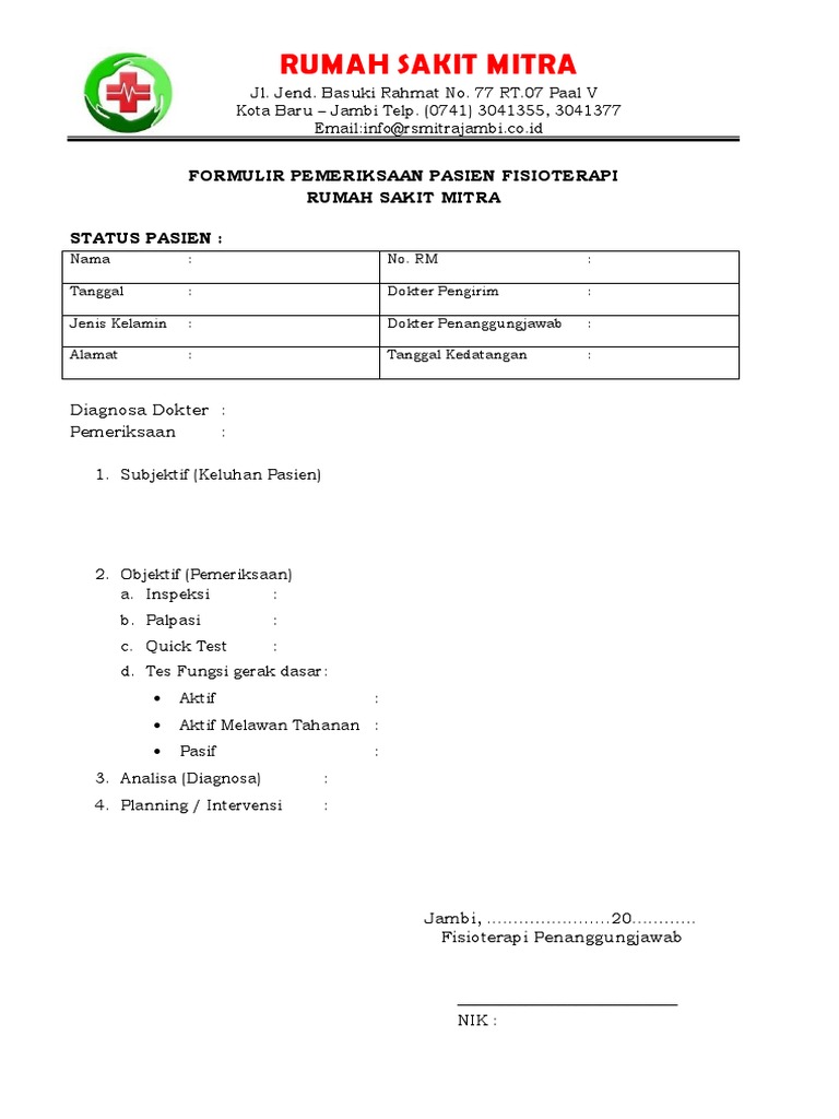 Formulir Pemeriksaan Fisioterapi | PDF