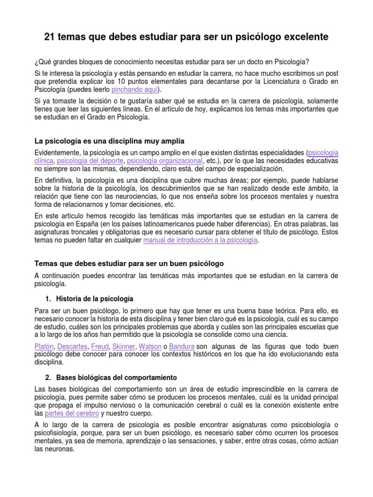21 Temas Que Debes Estudiar para Ser Un Psicólogo Excelente | PDF ...