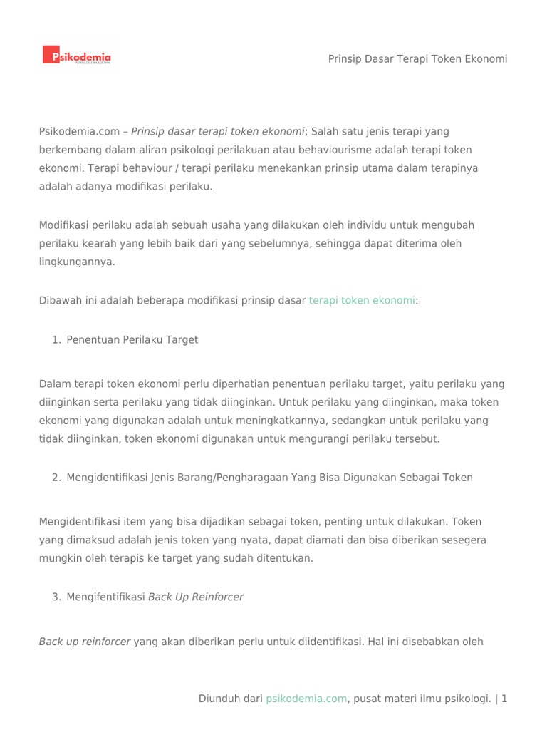 Prinsip Dasar Terapi Token Ekonomi | PDF