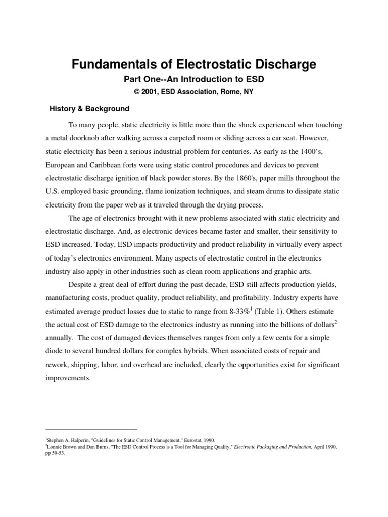 Fundamentals of Electrostatic Discharge: Part One - An Introduction To ESD | PDF | Electrostatic ...