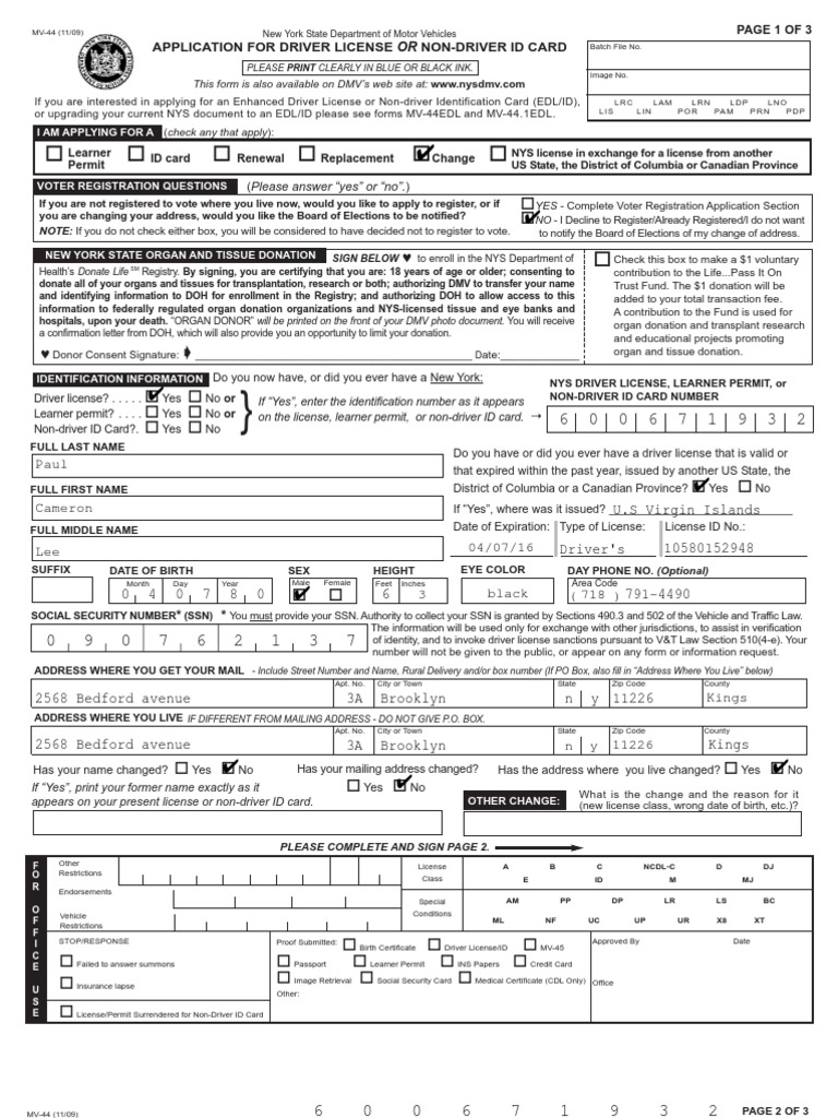 MV 44 | PDF | Driver's License | Voter Registration