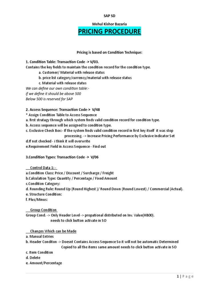Pricing Procedure | PDF | Pricing | Prices
