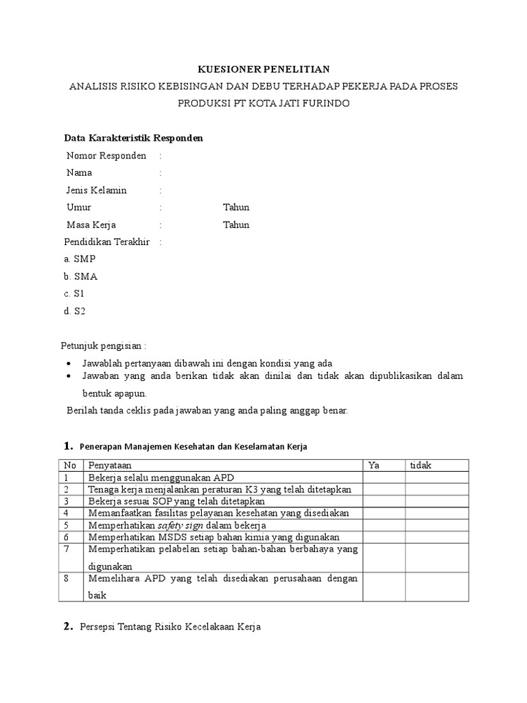 Contoh Kuisioner Penelitian | PDF