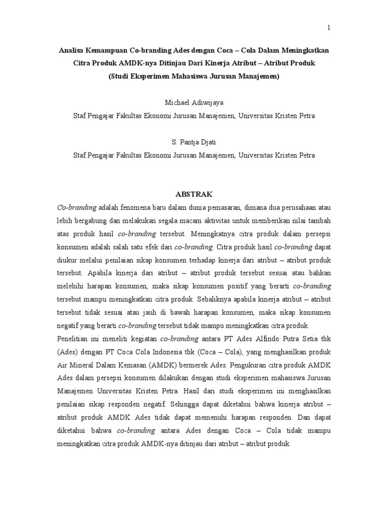 Analisa Kemampuan Co-Branding Ades Dengan Coca - Cola Dalam ...