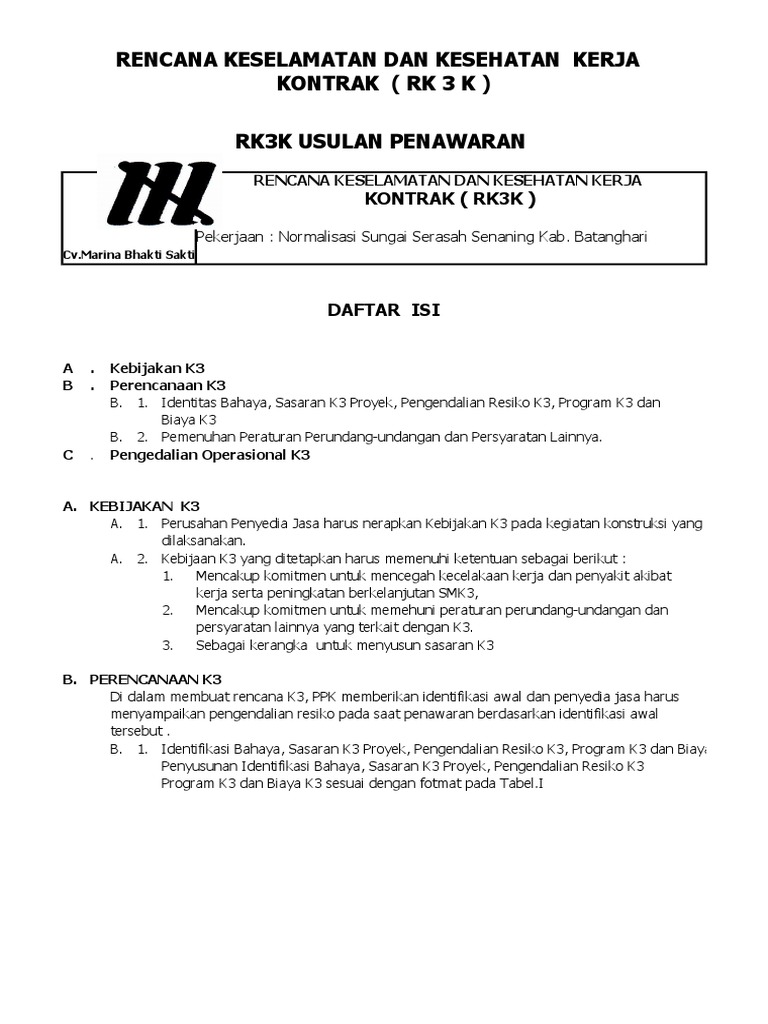 Rencana k3 Proyek Konstruksi Rk3k | PDF