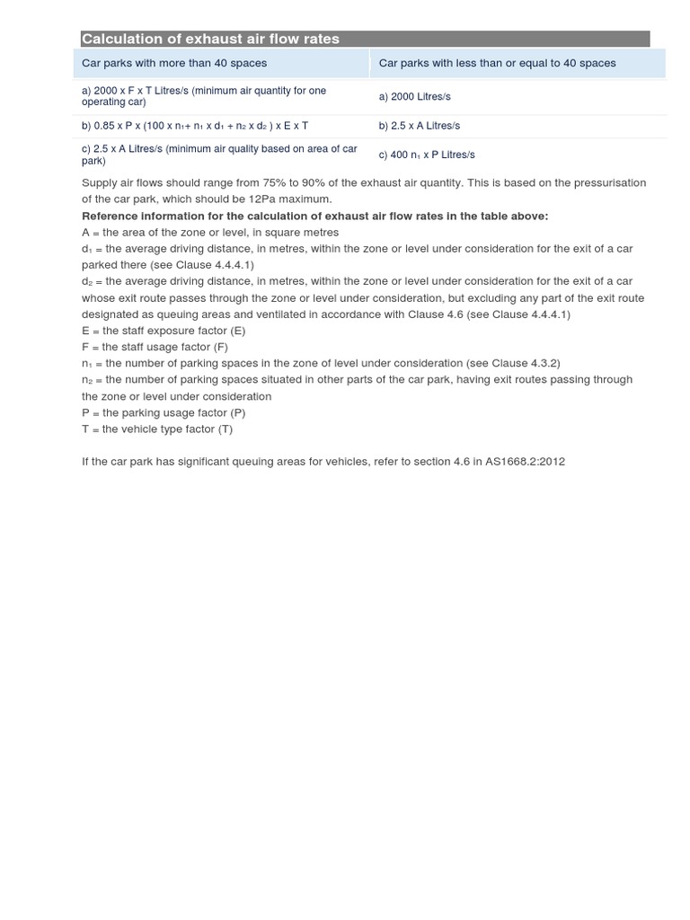 Exhaust Air Flow Rate Calculations for Car Parks | PDF | Car | Vehicles