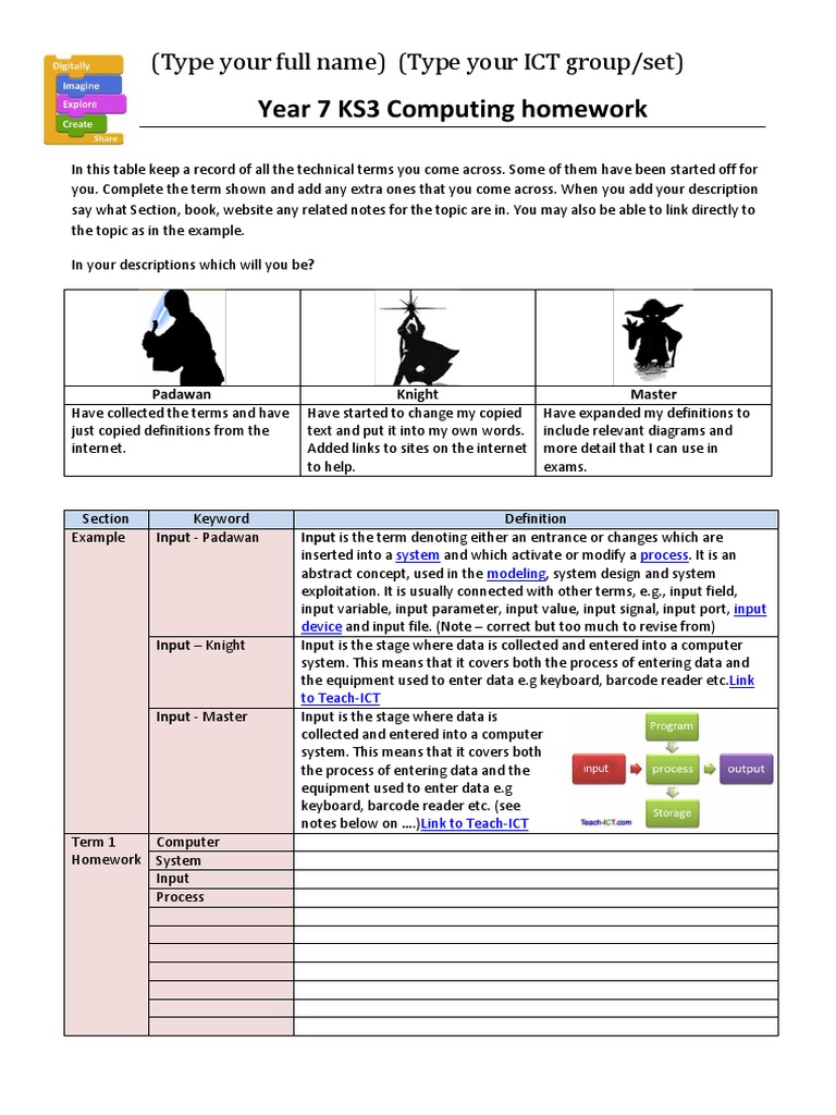 Y7 KS3 Computing Homework | PDF | Input/Output | Computer Data Storage