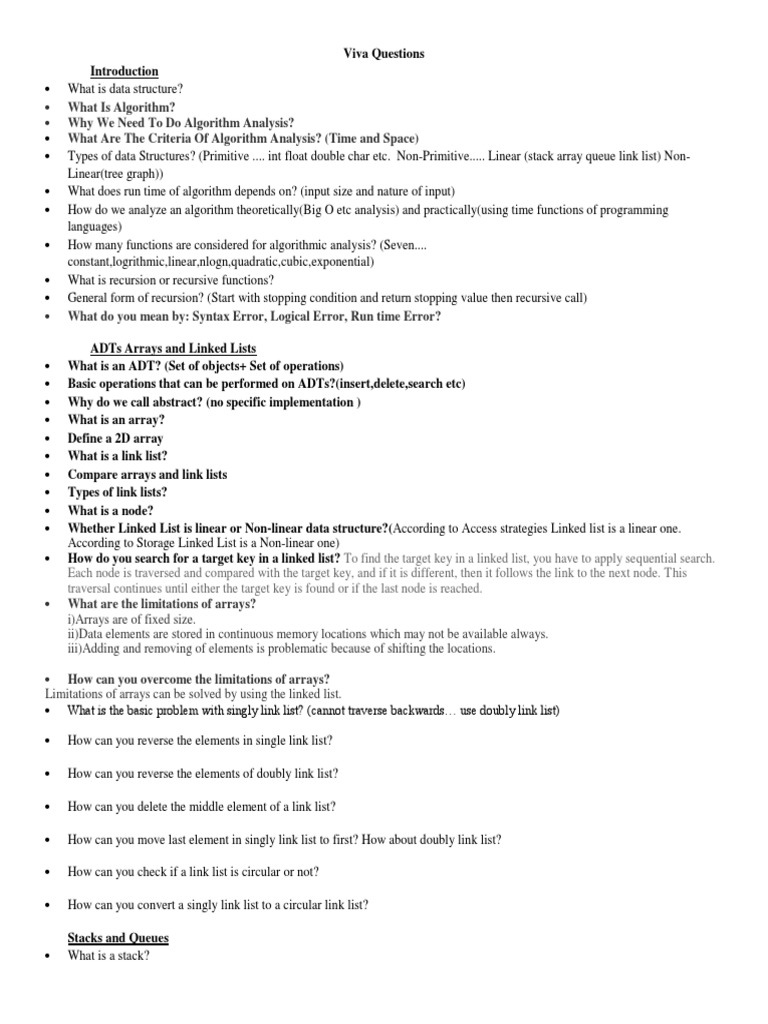 Viva Questions Pdf Algorithms And Data Structures Theoretical Computer Science