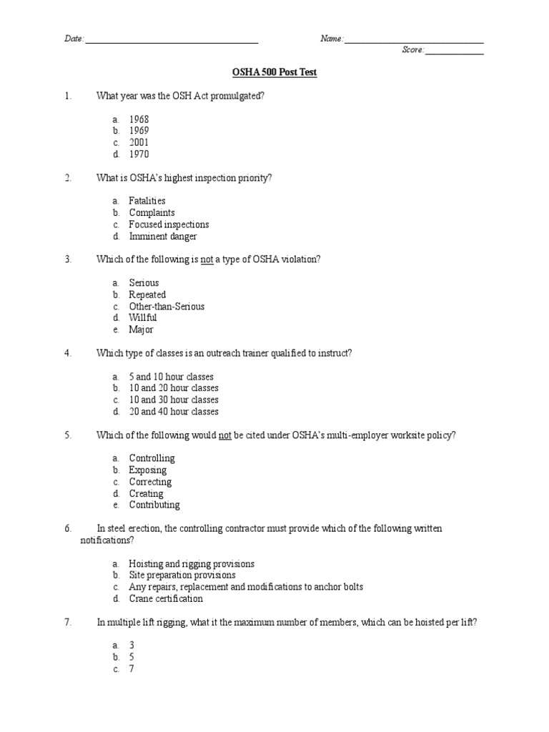 OSHA 500 Post Test | Occupational Safety And Health Administration ...