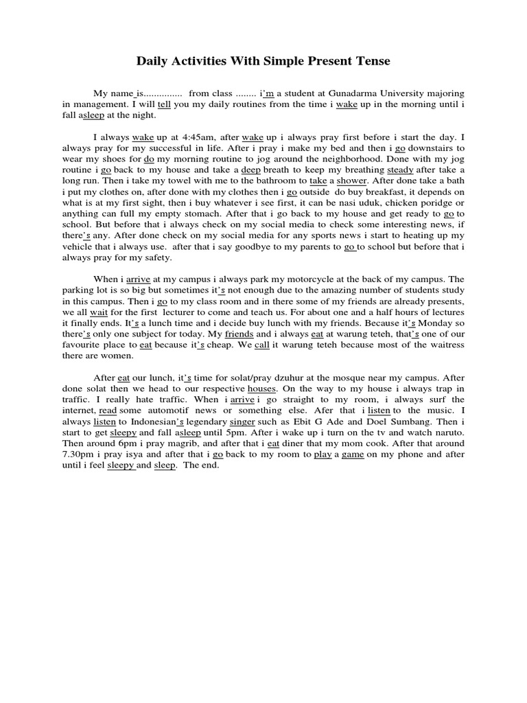 Daily Activities With Simple Present Tense | PDF