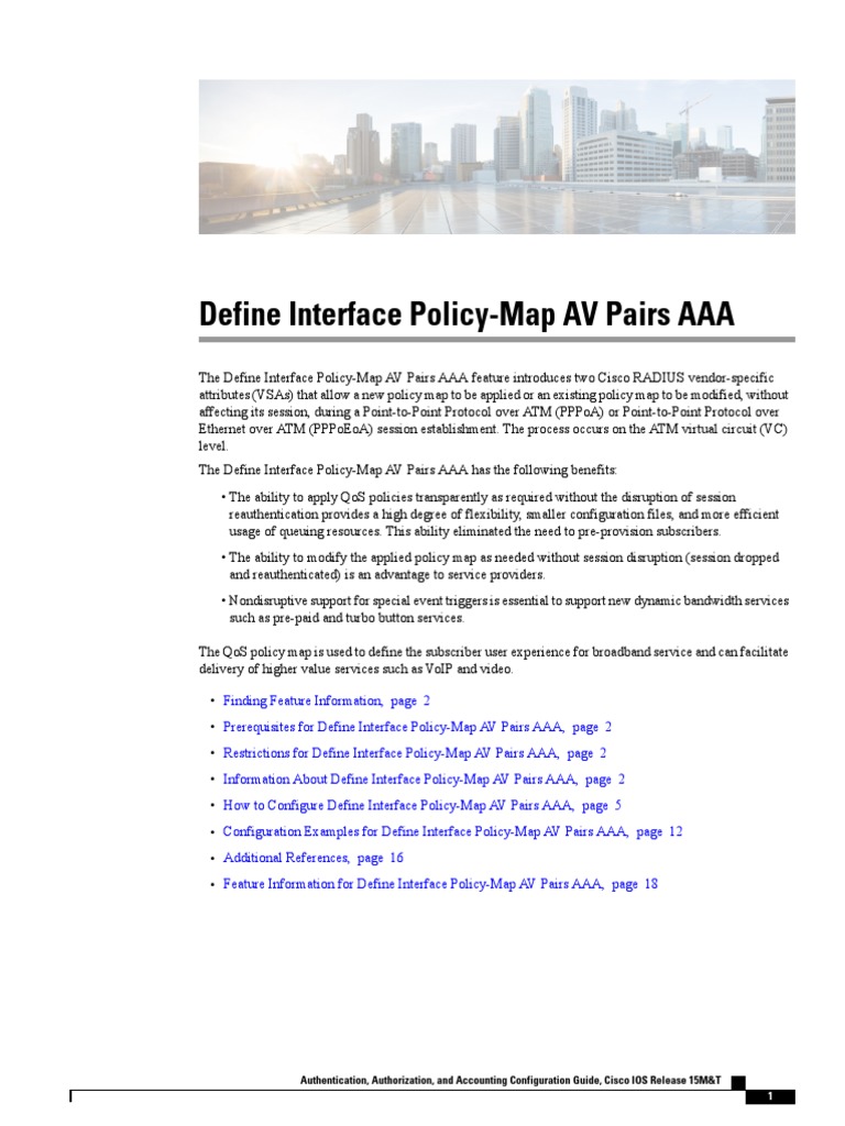 Define Interface Policy-Map AAA AV Pairs | PDF | Radius | Asynchronous ...