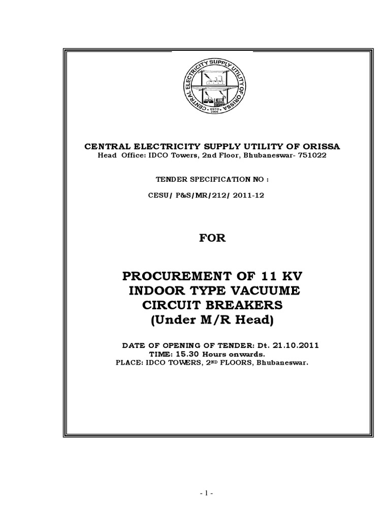 Indoor VCB Panel Procurement | PDF | Construction Bidding ...