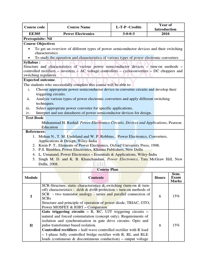 EE305 Power Electronics | PDF | Power Inverter | Power Electronics