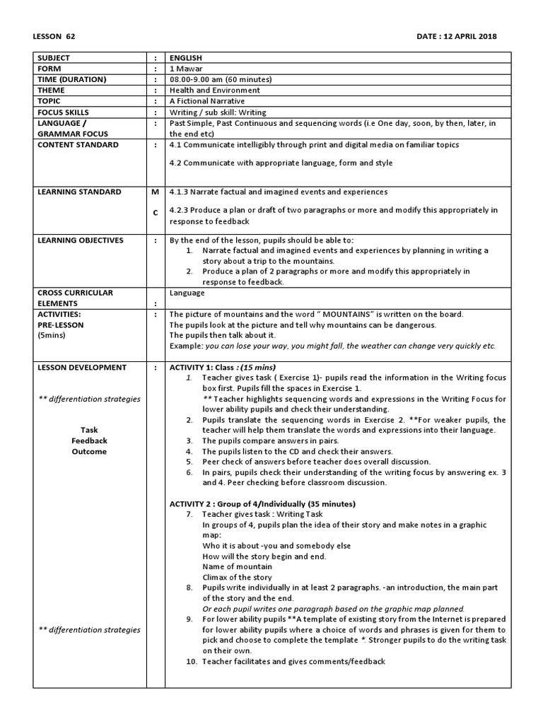 Lesson 62 Writing | PDF | Teachers | English Language