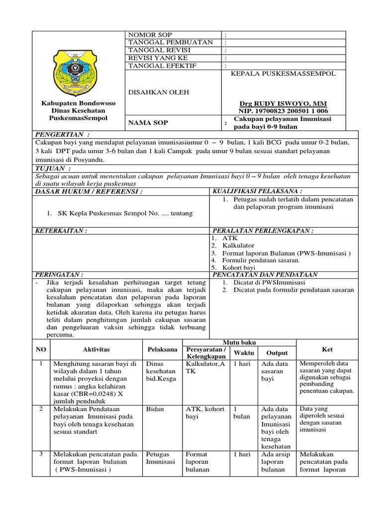 SOP New Cakupan Program Imunisasi | PDF