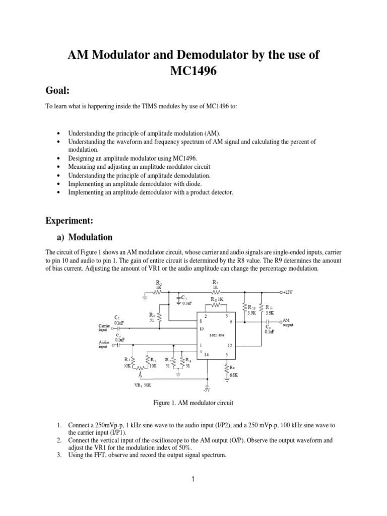 AM Modulation Using IC 1496 | PDF | Detector (Radio) | Modulation