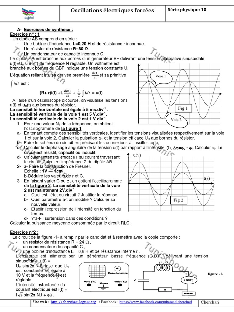 Exercices sur circuits RLC forcés | PDF | Tension électrique | Condensateur