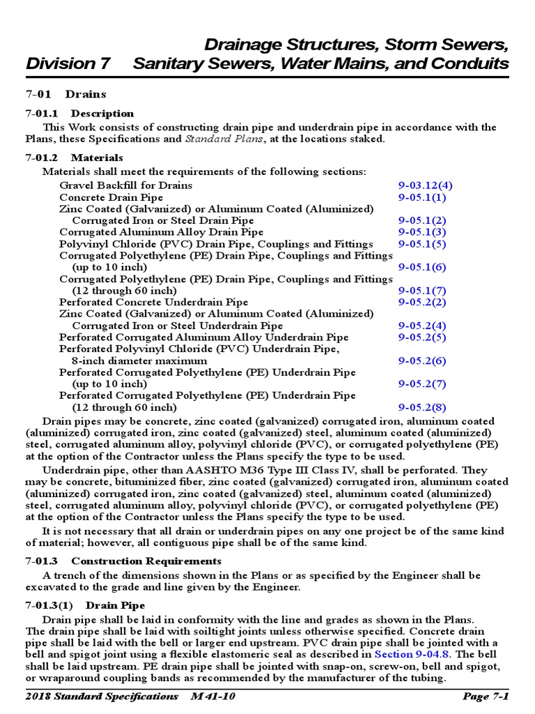 Drainage Structures, Storm Sewers, Division 7 Sanitary Sewers, Water ...
