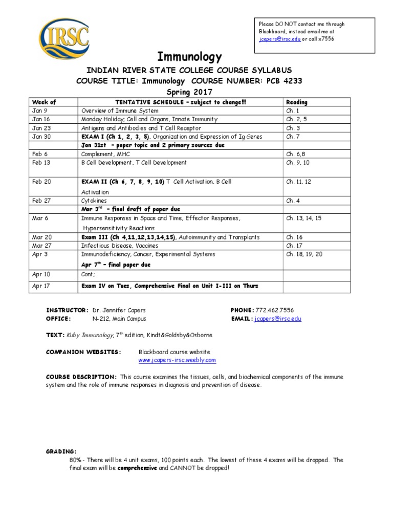 Immunology Course Syllabus 2017 | PDF | Immune System | T Cell