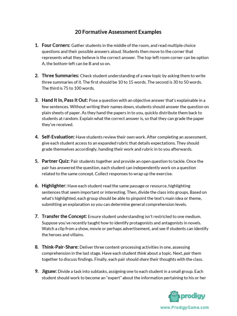 Downloadable List 20 Formative Assessment Examples | PDF | Question ...