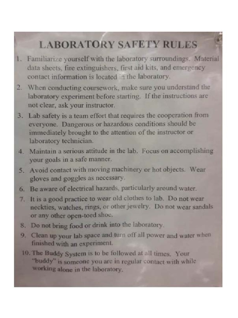 Laboratory Safety Rules | PDF