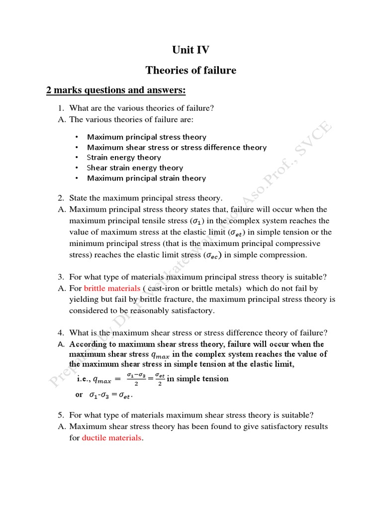 Theories of Failure - 2marks | PDF | Teaching Methods & Materials | Science & Mathematics