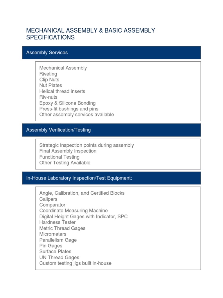 Mechanical Assembly & Basic Assembly Specifications | PDF